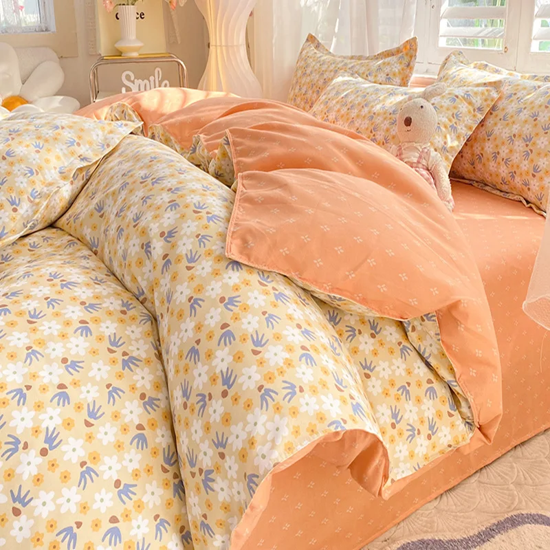 Sweet-Simple-Cotton-Bed-Sheet-Set-Brushed-Printed-Soft-Comfortable-Four ...