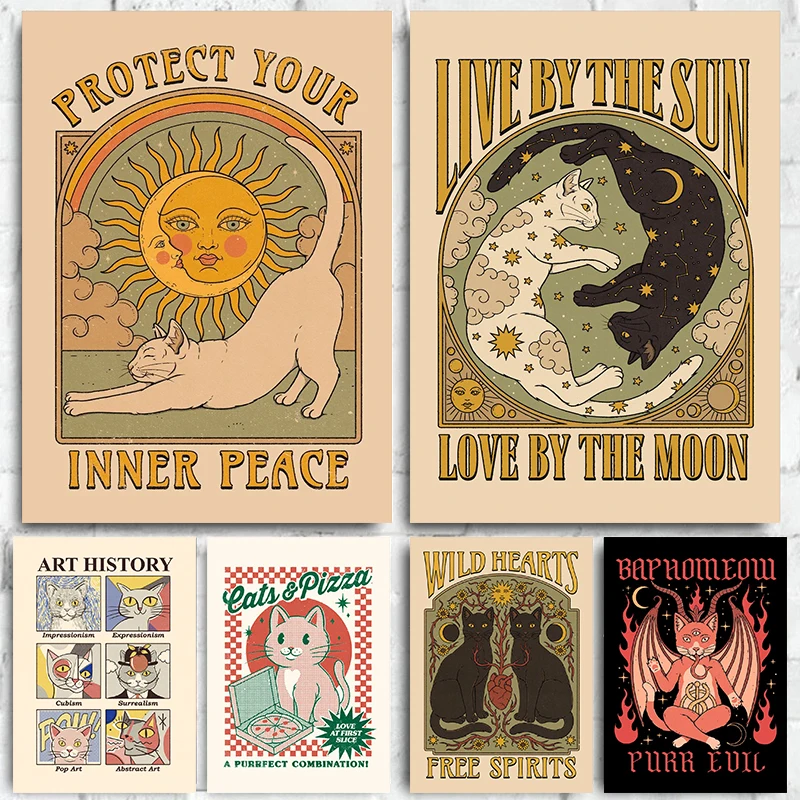 Affiche-d-art-vintage-de-chat-mignon-pour-le-salon-impression-de-toile ...