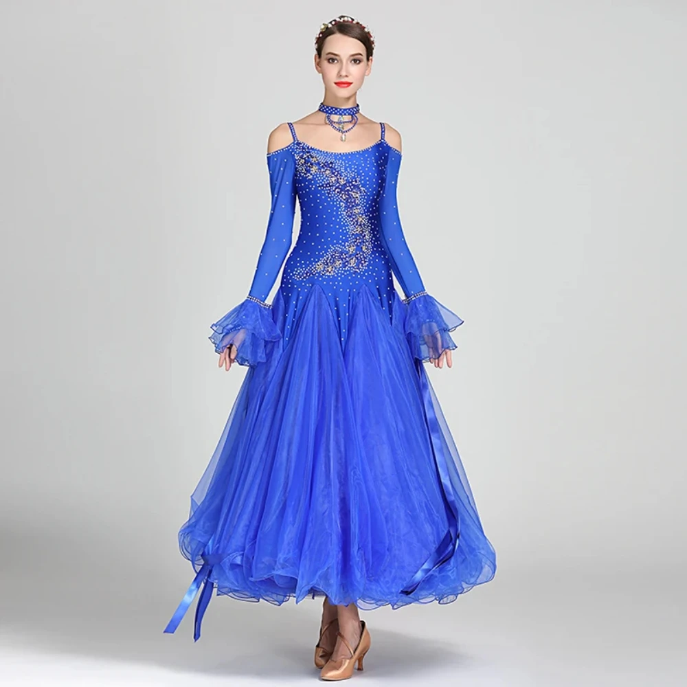 Blue-Off-Shoulder-Ribbon-Ballroom-Dance-Dresses-Fringe-Ballroom-Dance ...