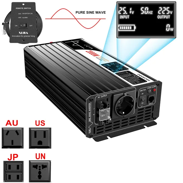 Inversor de energia solar de onda senoidal pura, display digital, DC 12V 24V 48V para CA 110V ...