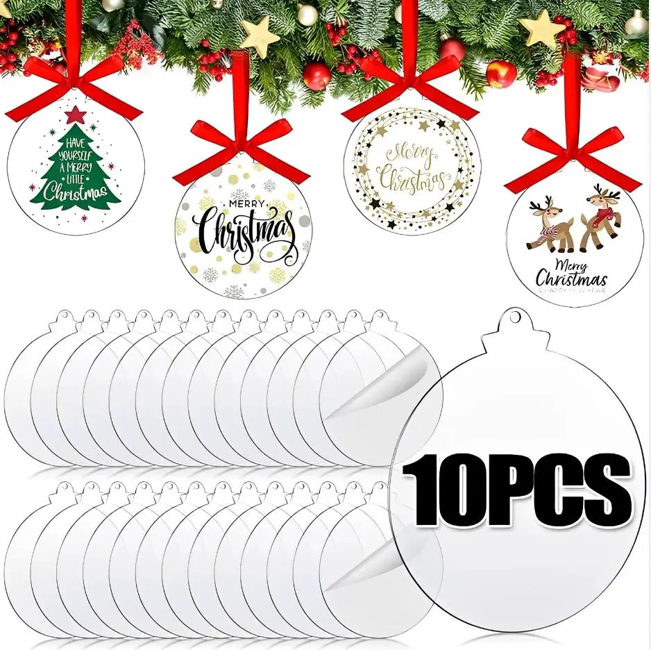 10pcs Acrylic Discs Christmas Tree Hanging Ornament DIY Blank Circle ...