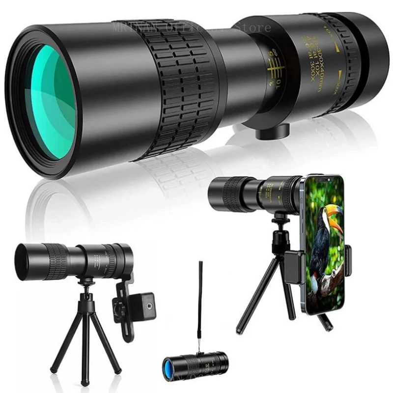 Powerful 10-300x40 HD Monocular Telescope Long Range Zoom With Tripod ...