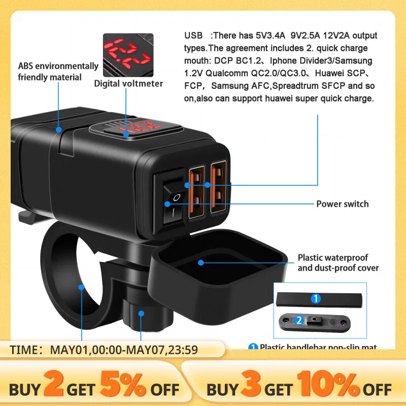 12V-Fast-Charging-Motorcycle-USB-Chargers-3-0-Power-Adapter-Digital ...
