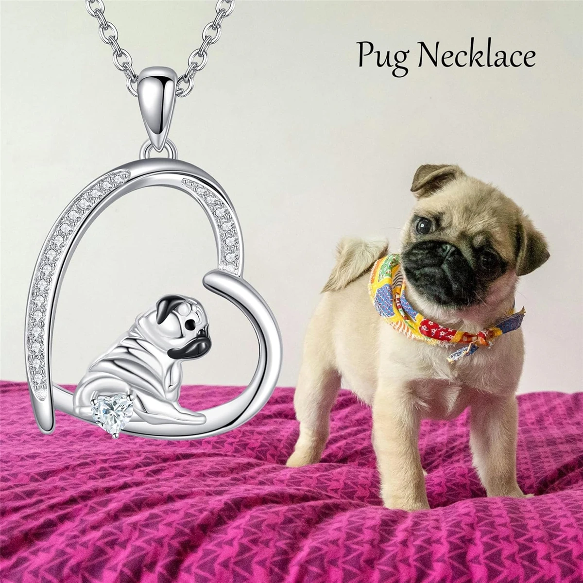 Colar-pingente-de-cora-o-Pug-para-mulheres-C-o-bonito-perfeito-Presente ...