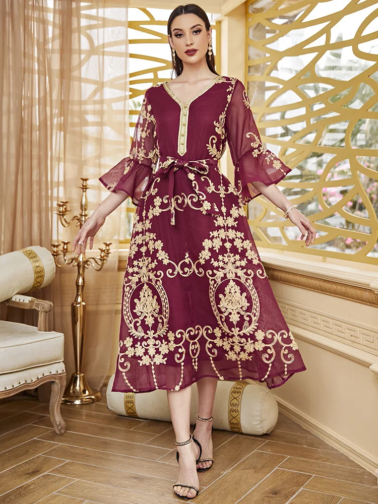 Toleen Women Elegant Midi Dresses 2022 New Summer Luxury Embroidery V ...
