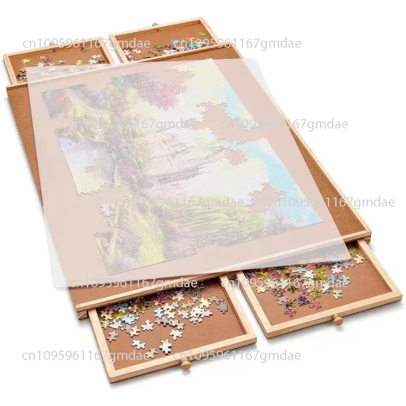 Wooden Puzzle Portable with Drawer Rotatable Puzzle Storage Board ...