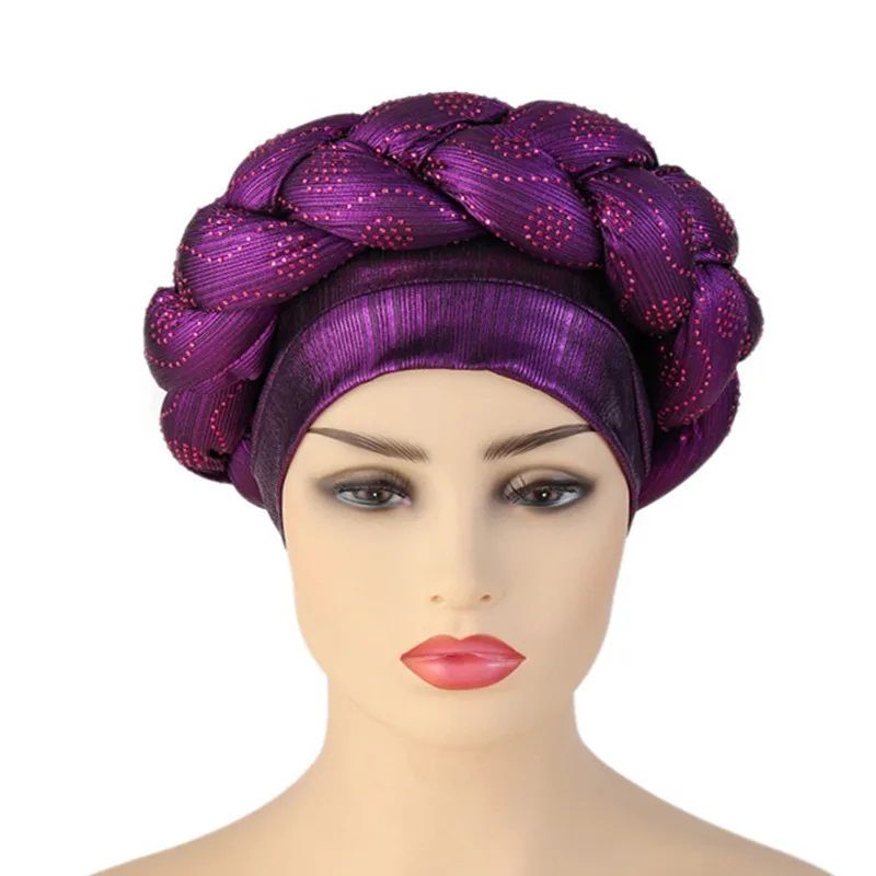 Ready to ship African Turban Women Plain Braid Shiny nigerian Caps ...