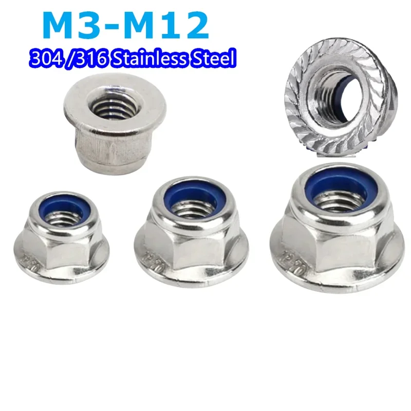 M3 M4 M5 M6 M8 M10 M12 304 316 Stainless Steel Hex Flange Nylon Insert ...