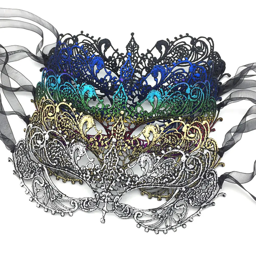 Women Sexy Hollow Lace Masquerade Bronzing Face Mask Princess Party ...