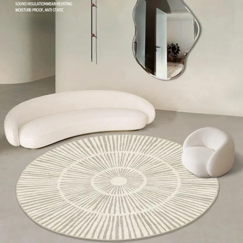 Simple-Beige-Lines-Round-Living-Room-Carpet-Dressing-Room-Study-Swivel ...