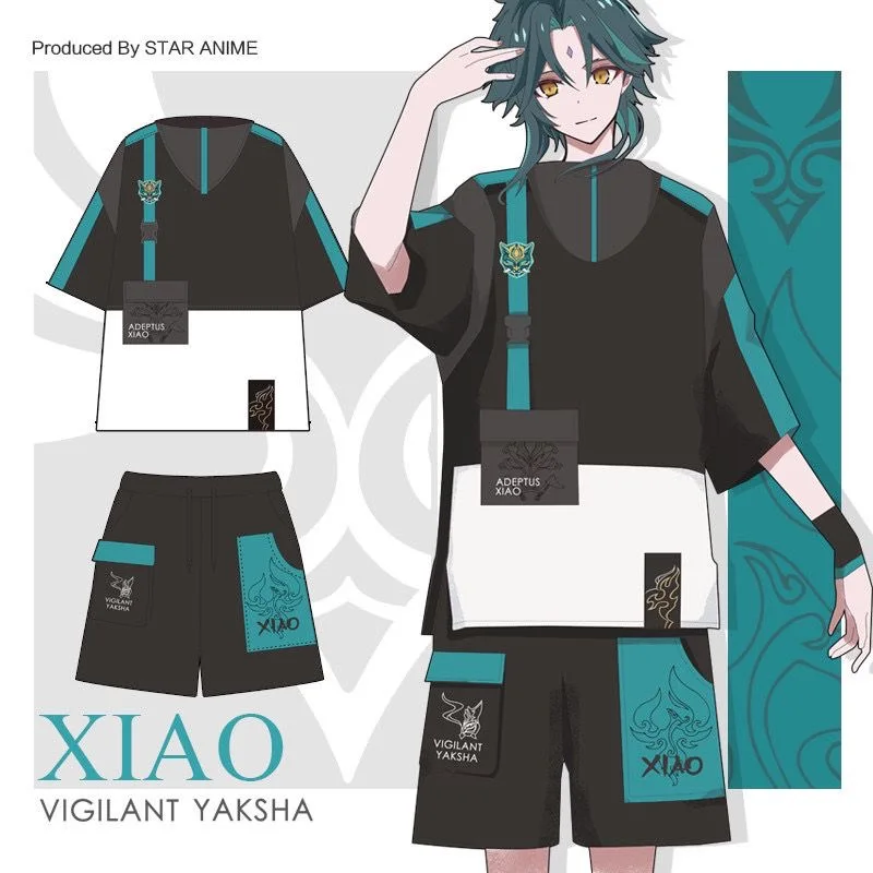 Game-Genshin-Impact-Xiao-Cosplay-T-Shirt-and-Shorts-Tops-Pants-Set ...