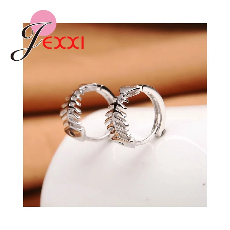 Unique-Retro-Fish-Bone-Real-925-Sterling-Silver-Hoop-Earrings-Novel ...