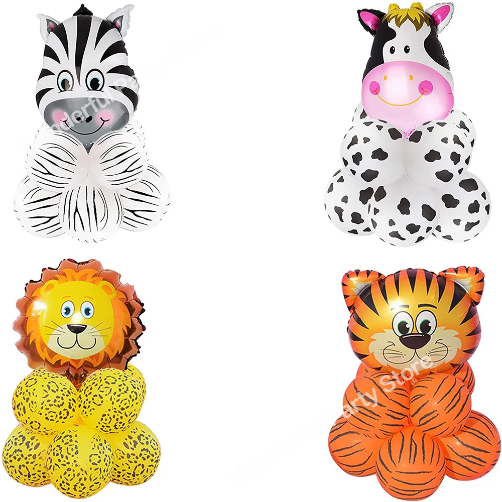 10Pcs-Jungle-Animal-Balloons-Set-Zebra-Cow-Lion-Tiger-Fawn-Latex ...