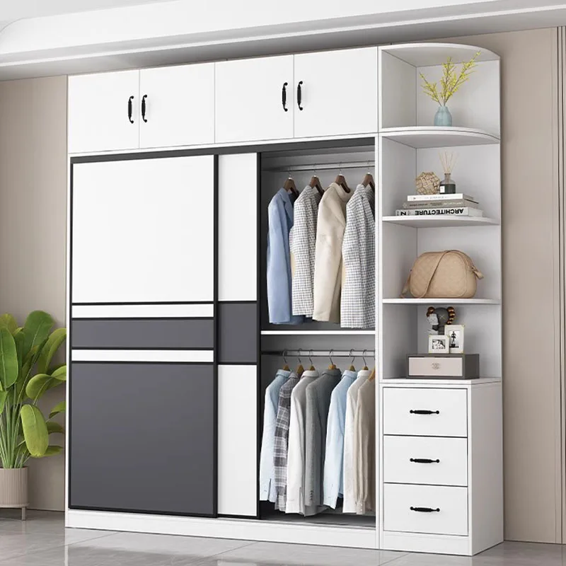 Wooden-Nordic-Wardrobe-Hanging-Clothes-Multifunction-Drawers-Wardrobe ...