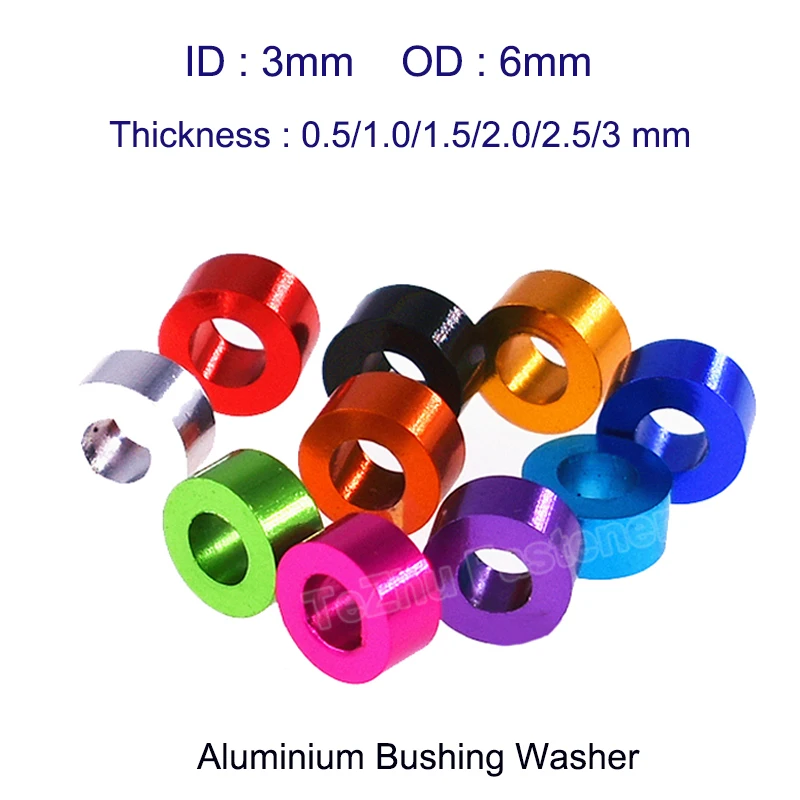 10Pcs M3 Aluminum Anodized Washer Bearing Bushing Flat Gaskets Round ...