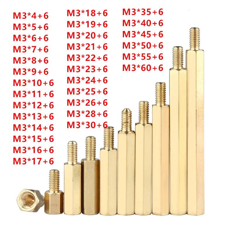 M3 Thread M3*l+6mm Hex Brass Standoff Spacer Screw Pillar Pcb Computer ...