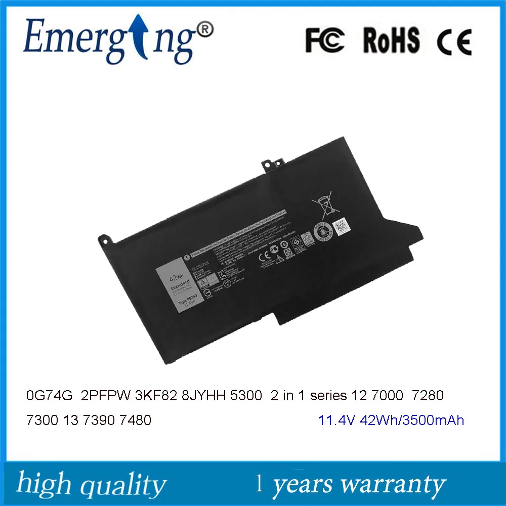 11.4V 42Wh New 0G74G 2PFPW 3KF82 8JYHH Laptop Battery for Dell Latitude ...