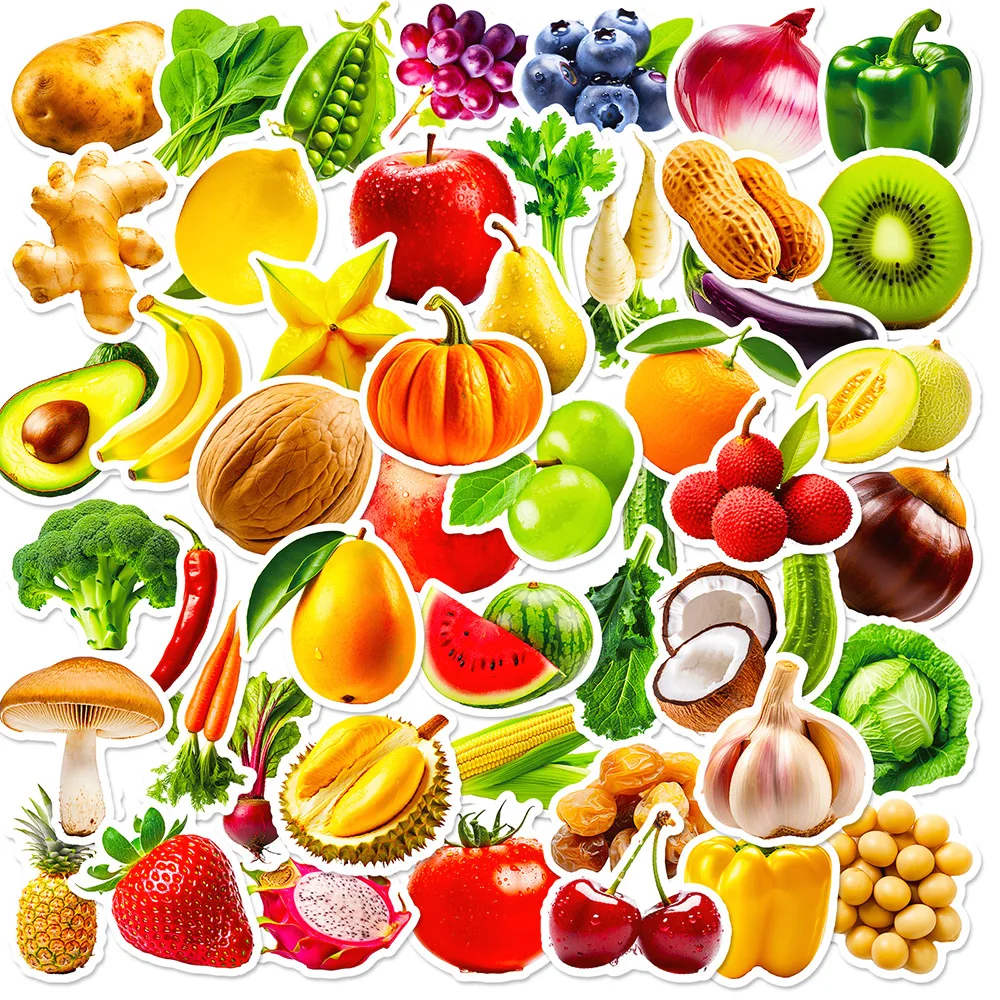 10-50Pcs-Realistic-Fruits-Vegetables-Varied-Stickers-Pack-for-Kids ...