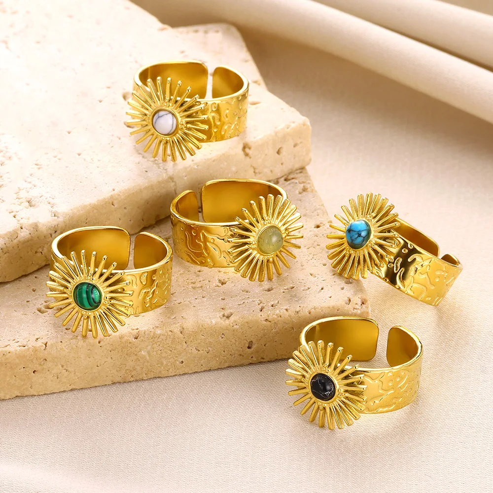Stainless-Steel-Sun-Wide-Surface-Open-Rings-For-Women-Vintage-Natural ...