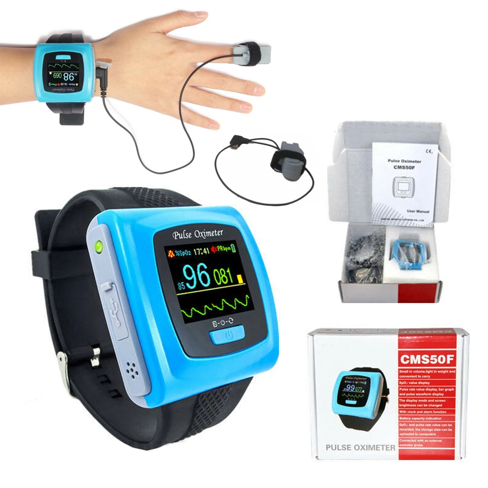 CMS50F Wrist Finger Pulse Oximeter Blood Oxygen 24h Sleep SpO2 Blood ...