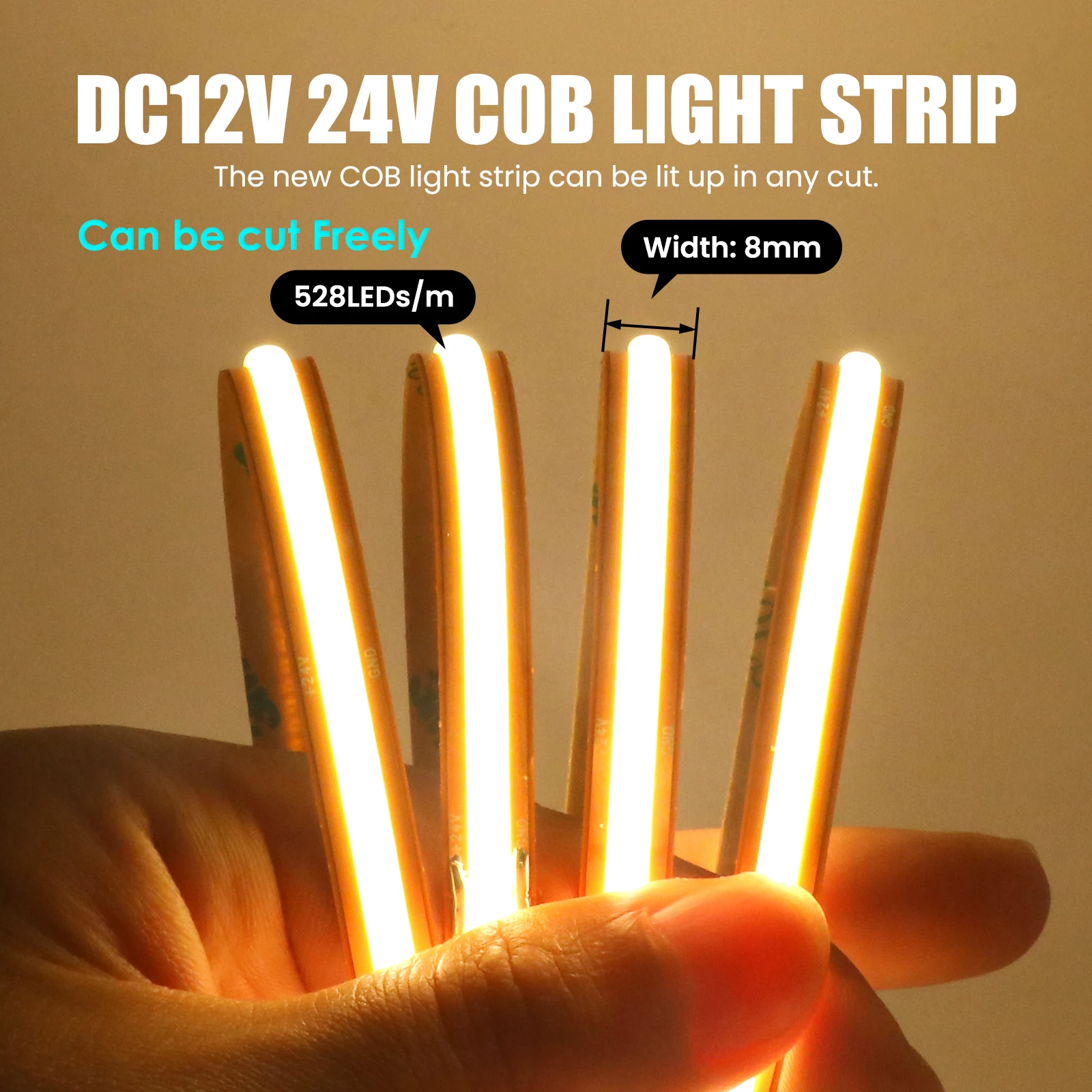 DC-12V-24V-COB-LED-Strip-528LEDs-m-High-Density-Flexible-COB-Tape-Light ...