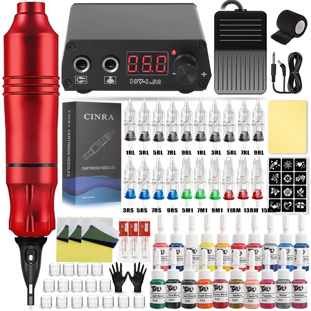 Beginner-Tattoo-Kit-Professional-Rotary-Tattoo-Pen-Set-Power-Supply ...