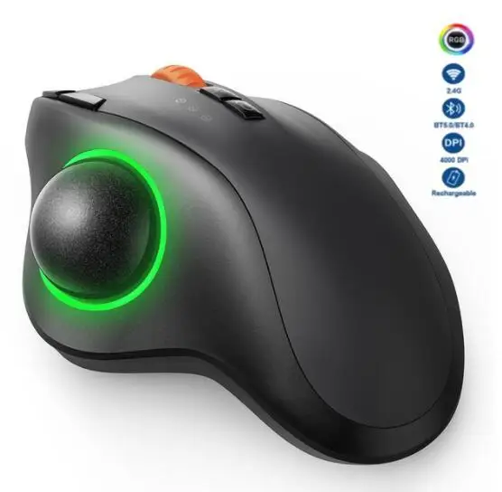 SeenDa Bluetooth RGB Trackball Mouse 2.4GHz Wireless Finger Control ...