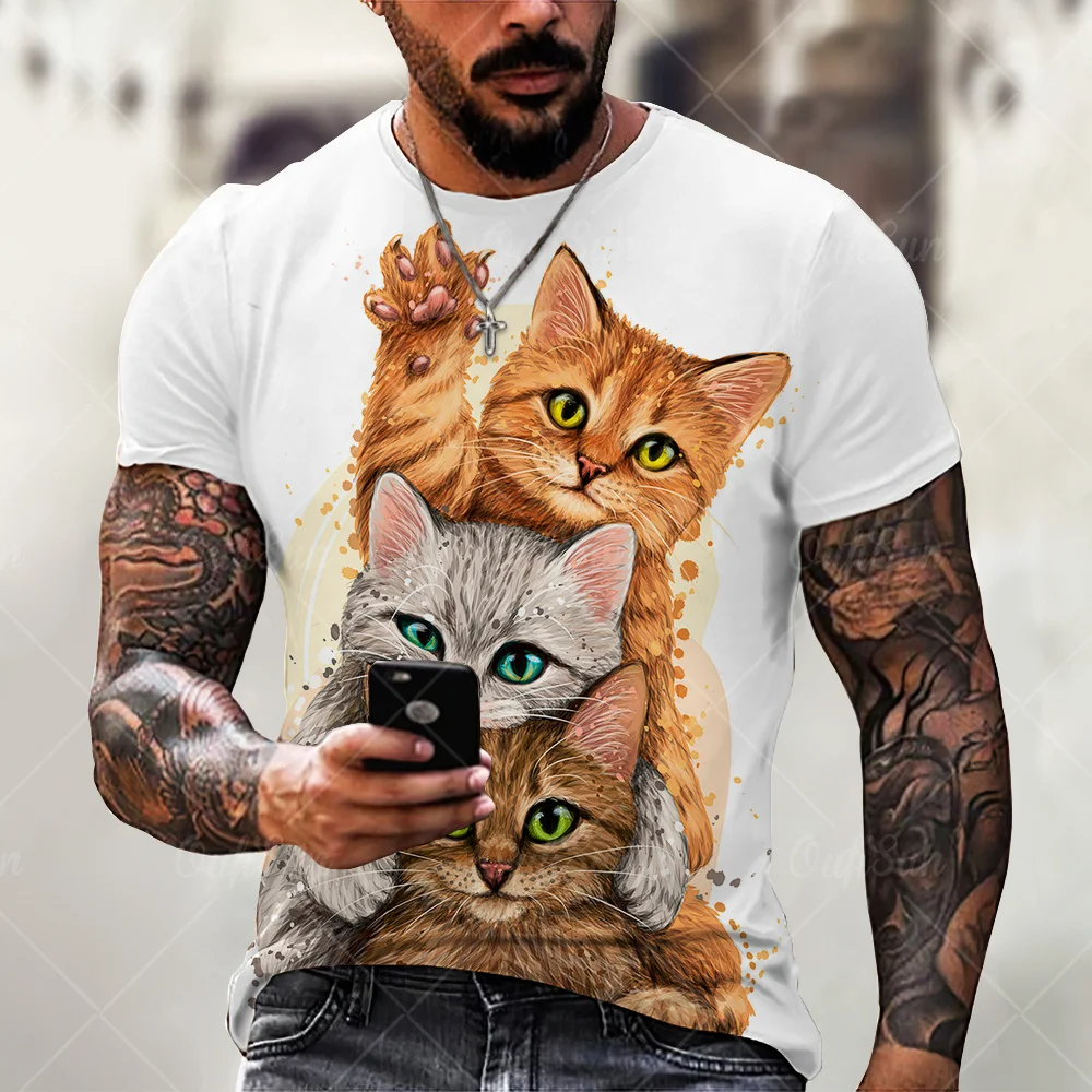 Camiseta-con-estampado-de-gato-en-3D-para-hombre-camisa-de-manga-corta ...