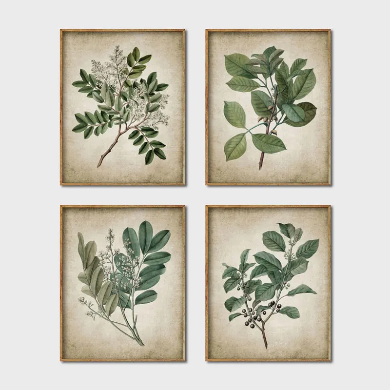 Green-Plant-Wall-Art-Prints-Retro-Poster-Vintage-Leaves-Canvas-Painting ...