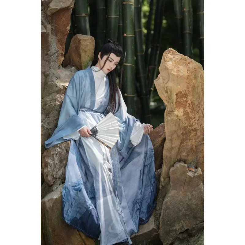 Autumn-Chinese-Blue-Hanfu-Dresses-Suit-Men-Jin-Dynasty-Big-Sleeve-Robe ...