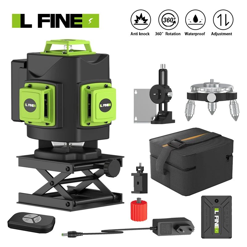 LFINE-Laser-Level-16-Lines-4D-Green-Light-Self-leveling-360-Horizontal ...