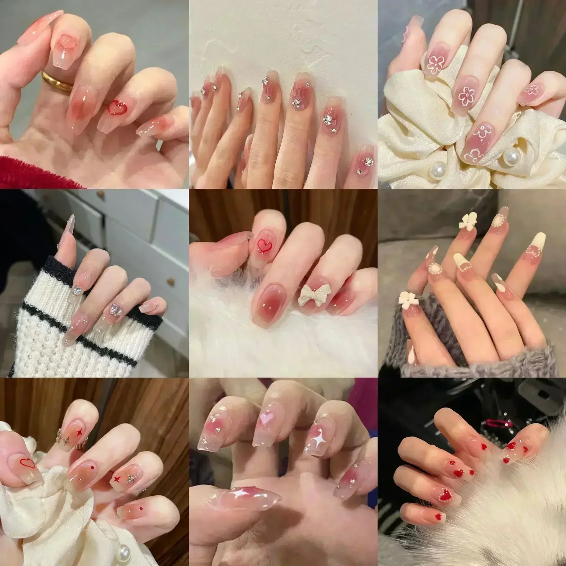 24Pcs-Acrylic-Press-On-Nails-Cute-False-Nails-Coffin-Almond-Artificial ...