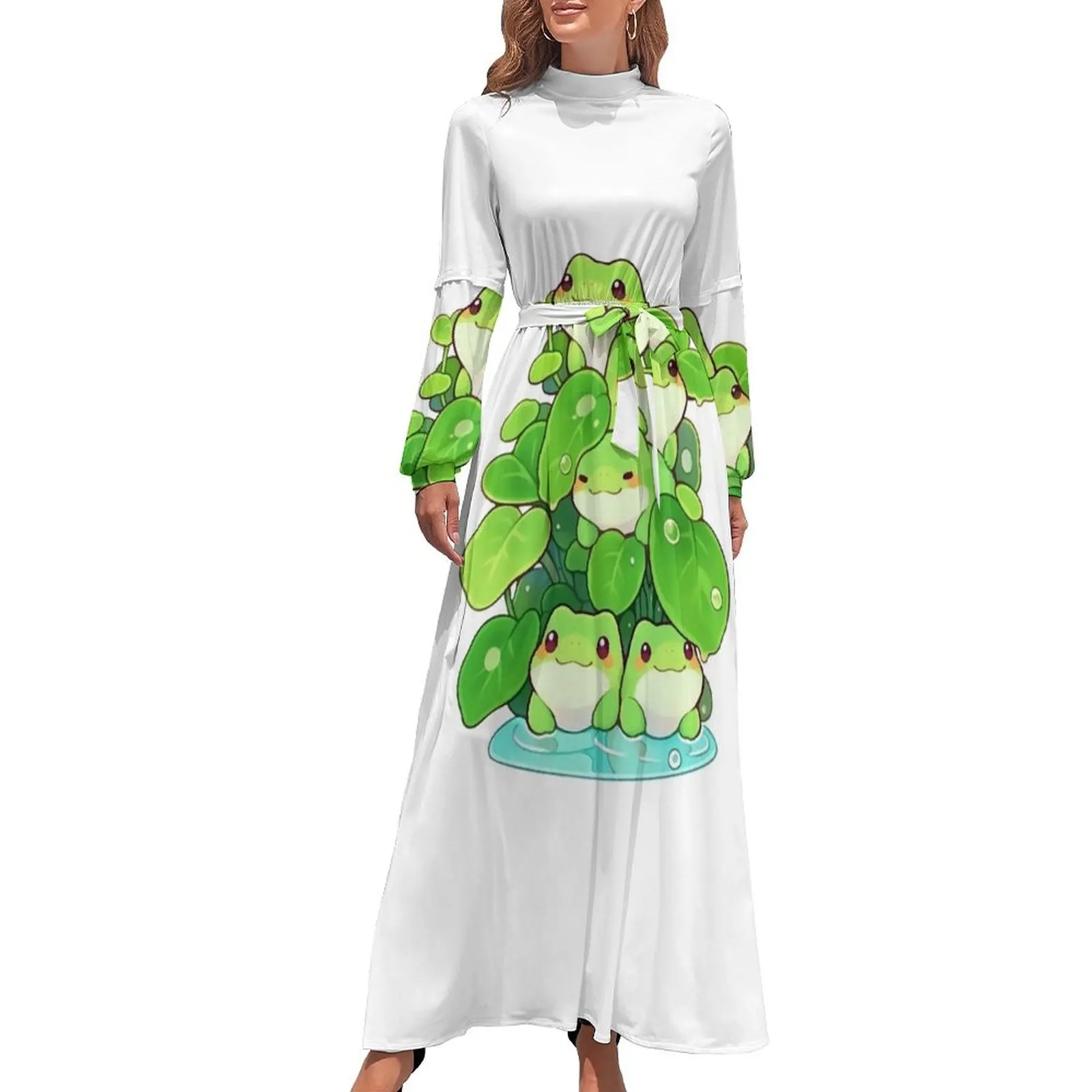 Cute-Kawaii-Froggies-on-Watercress-Green-Frogs-Long-Dress-women-s ...