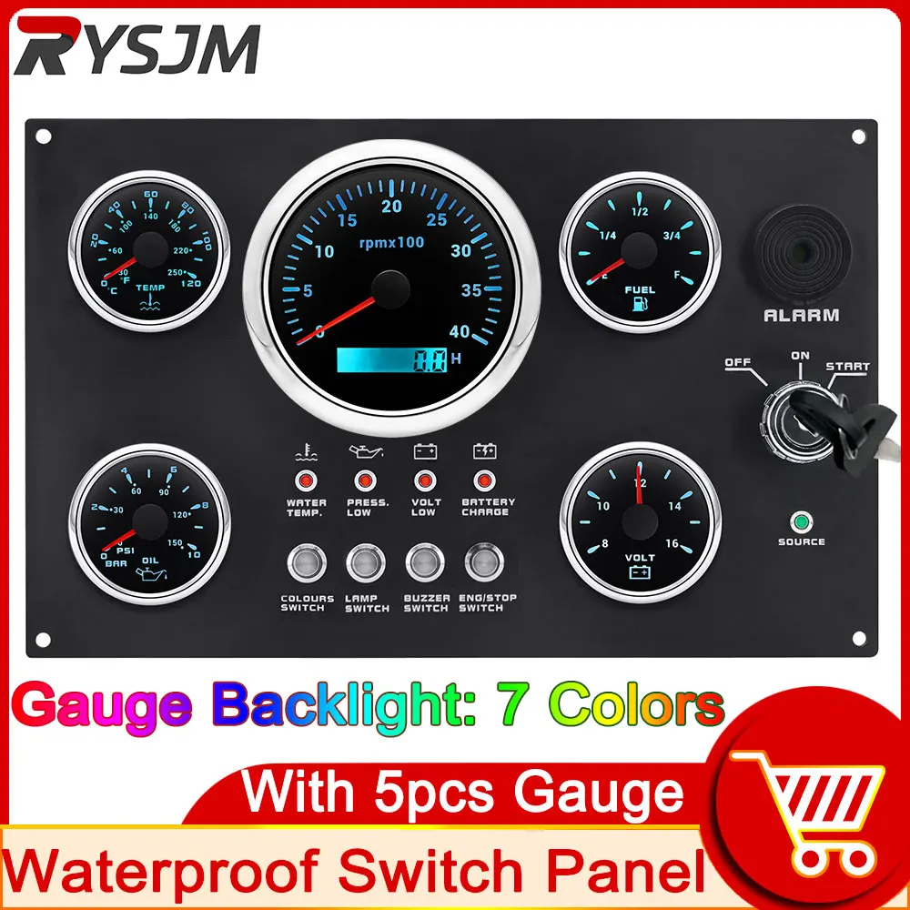5-Gauge-Set-Switch-Panel-12V-24V-4-Button-Panel-Light-Toggle-Gauge-For ...