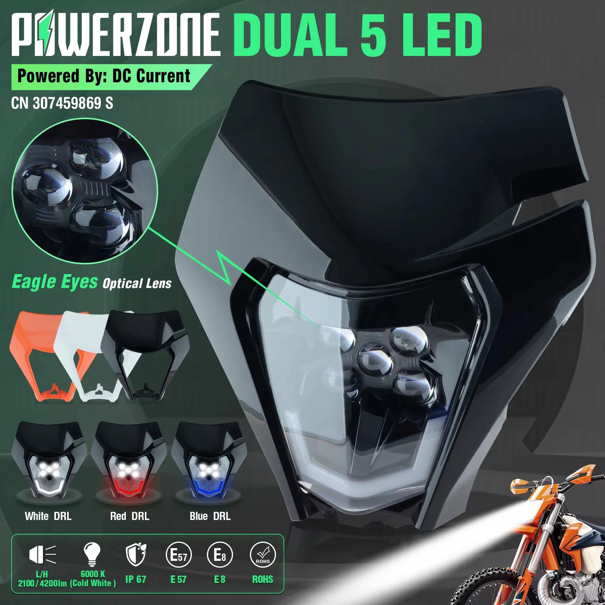 PowerZone-Motorcycle-Headlight-Headlamp-Head-Light-Supermoto-Fairing ...