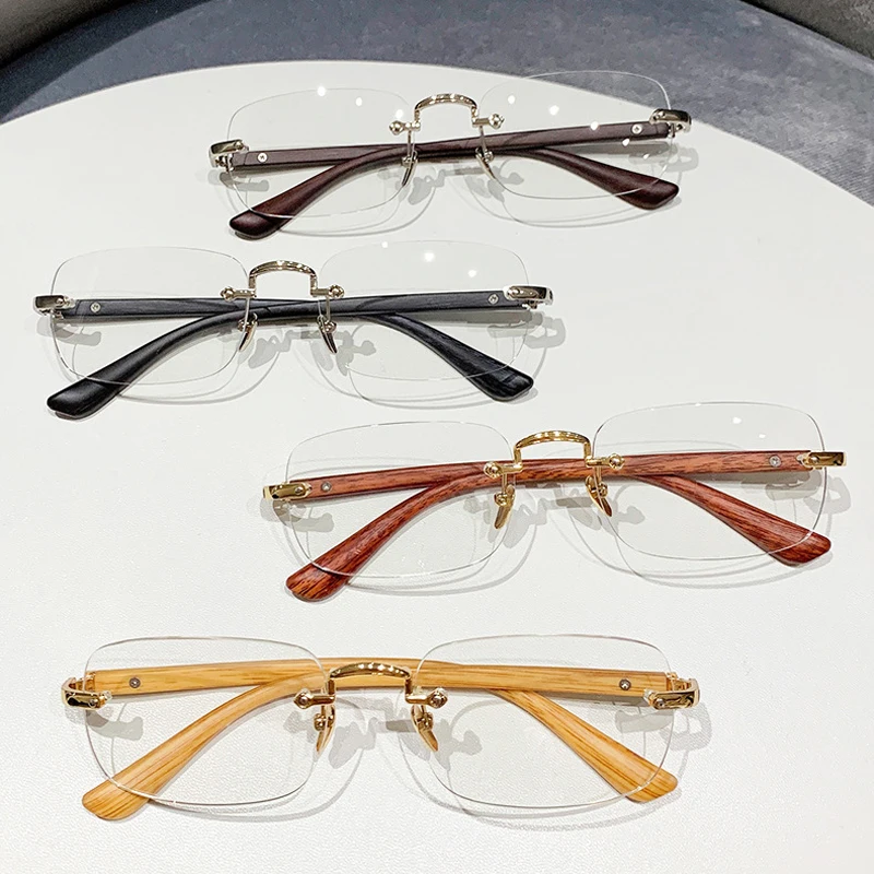 Rimless Finished Myopia Glasses Retro Anti-blue Light Myopic Eyeglasses ...