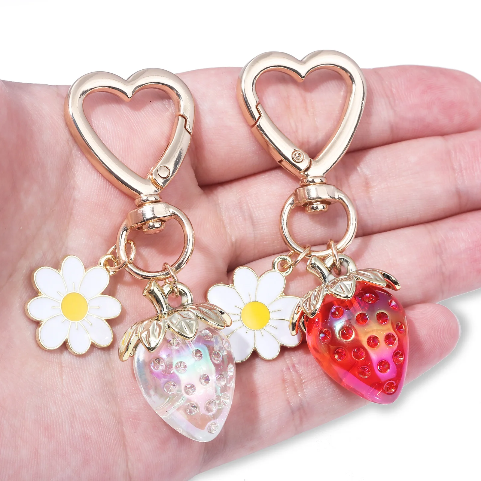 Cute-Strawberry-Keychain-Bag-Charms-Kawaii-Heart-Flower-Key-chains ...