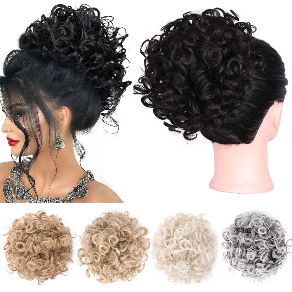 Leeons moño de pelo rizado pieza de pelo sintético despeinado Updo ...