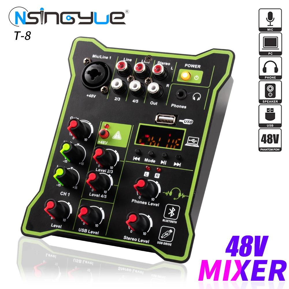 Mini Portátil 5 Canais De Áudio Mixer Dj Som Console Com Bluetooth Usb ...