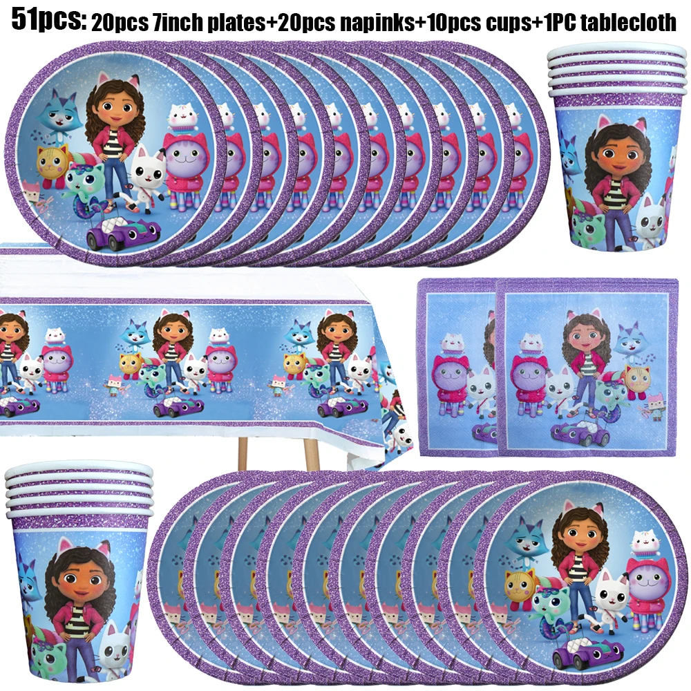 Decoraciones para fiestas de cumpleaños en la casa de muñecas de Gabby Platos de papel, vasos ...