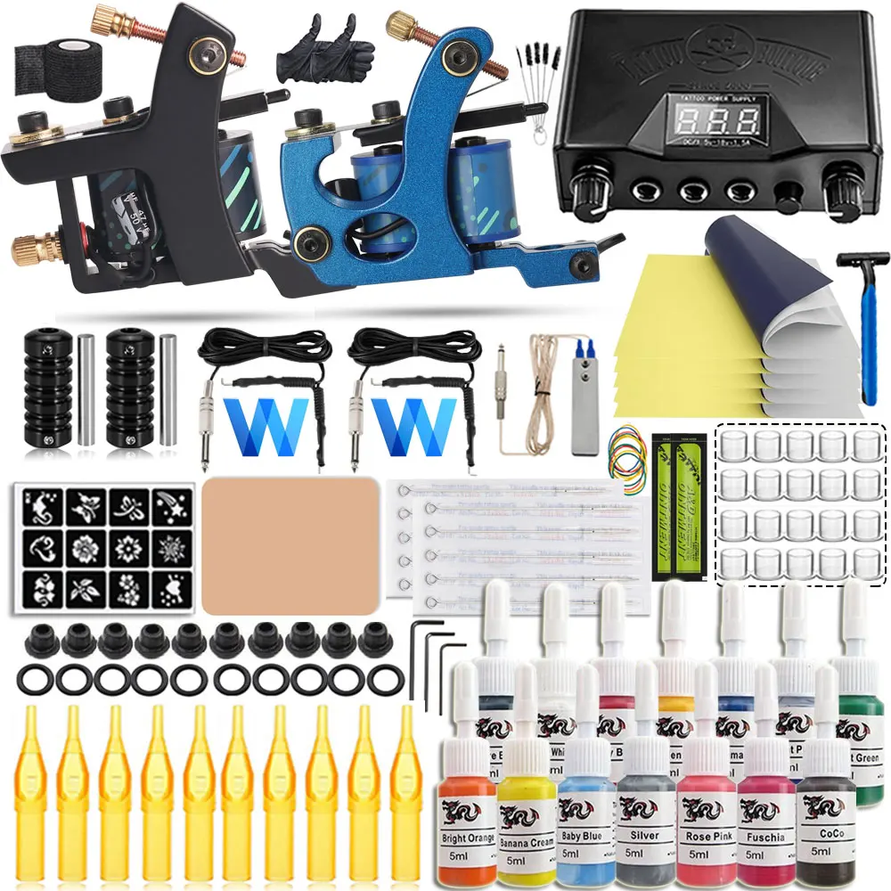 Professional-Coil-Tattoo-Machine-Kits-10-Wraps-Coil-Machine-Gun-Set ...