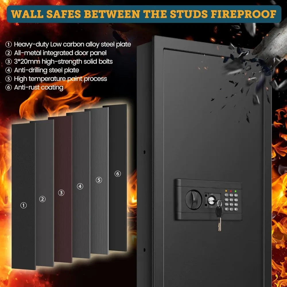 43.5" Tall Fireproof Wall Safe Between Stud, Heavy Duty Flush In Wall ...