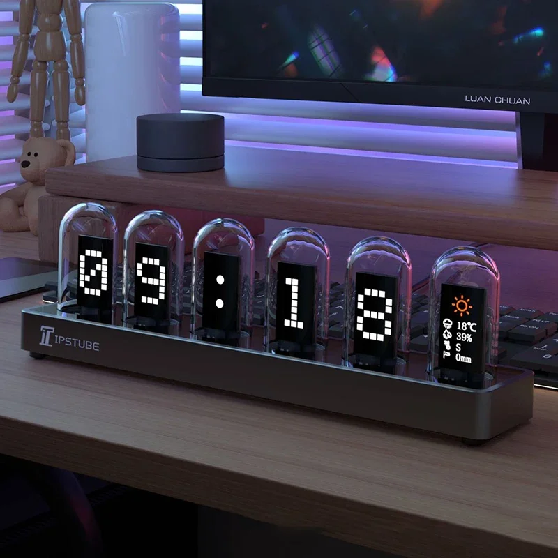 Pseudo Glow Tube Table Clocks Aluminum Alloy RGB Desk Clock Retro ...
