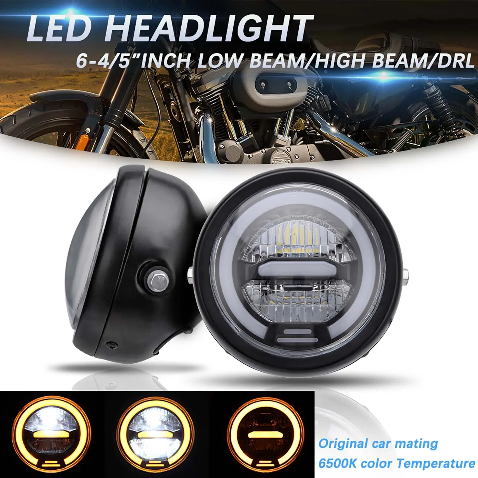 6.8 inch Motorcycle Led Headlight Universal Round Head Light for Harley ...