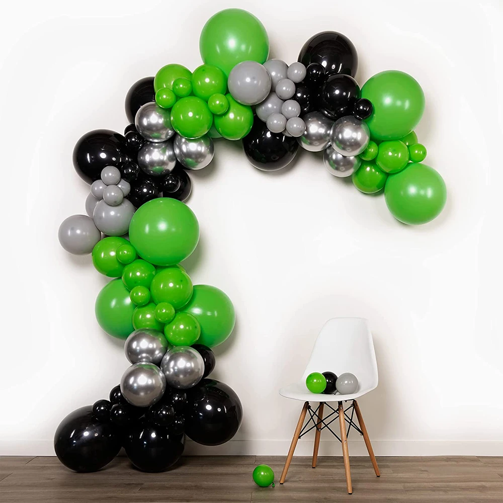 Emerald Green Black Balloon Arch Garland Kit Gray Chrome Silver Ballon ...