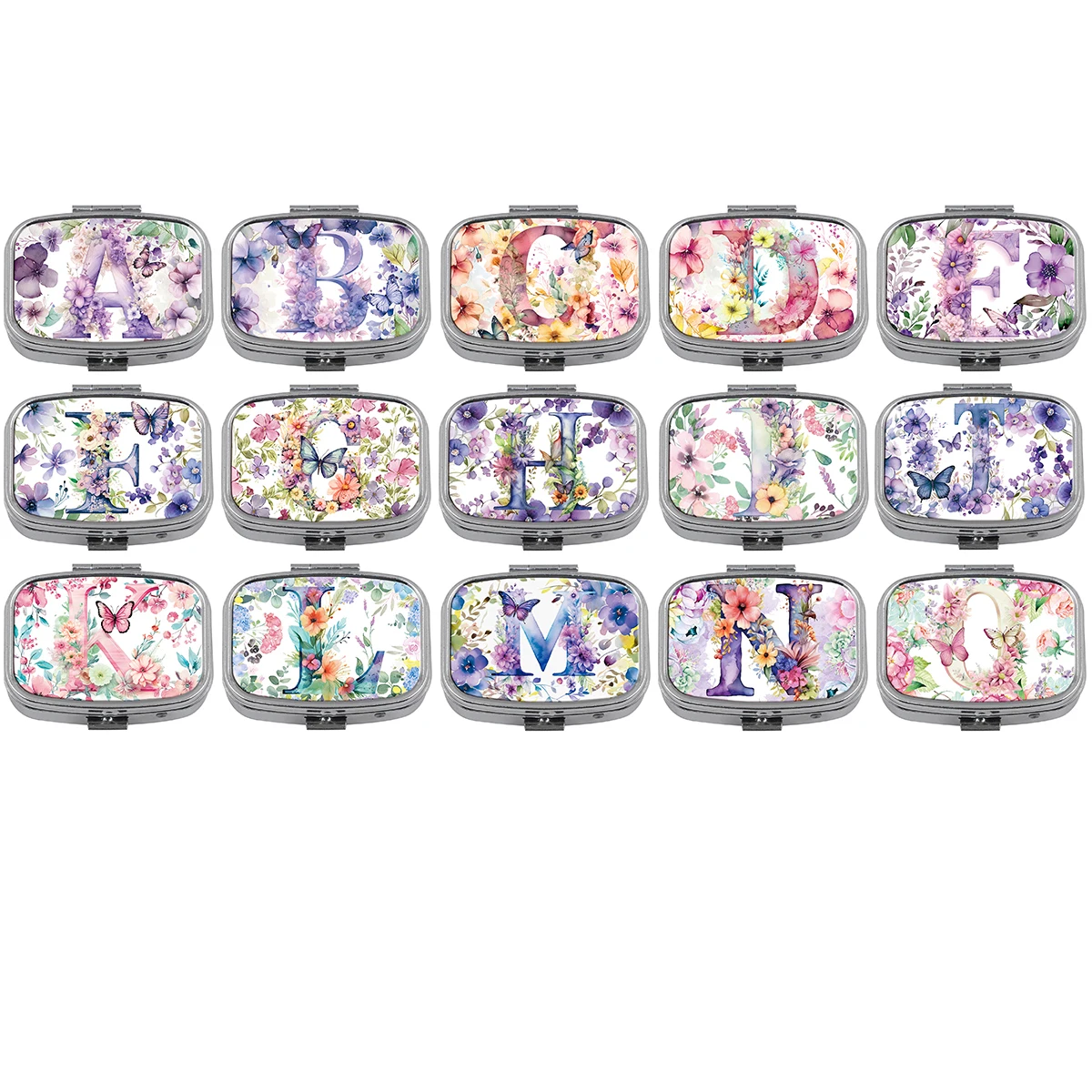 Beautiful A-O Letters Metal Medicine Box with 2 Compartments Portable ...