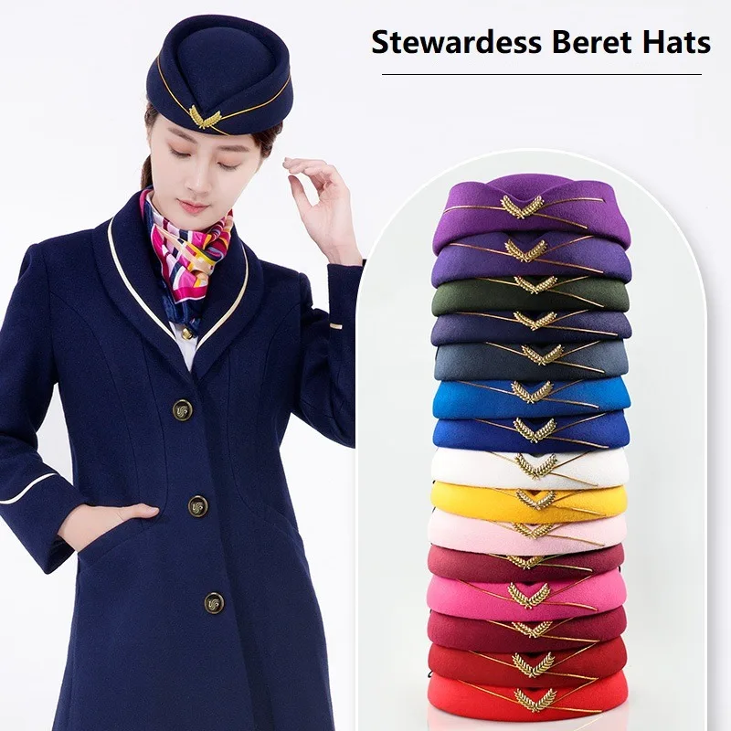 Flight-Attendant-Stewardess-Hat-Women-s-Beret-Wheat-Ear-Woolen-Hat ...