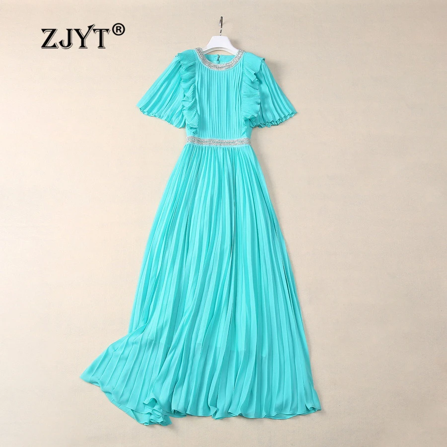 ZJYT Luxury Elegant Long Dresses for Women 2024 Ruffles Patchwork ...