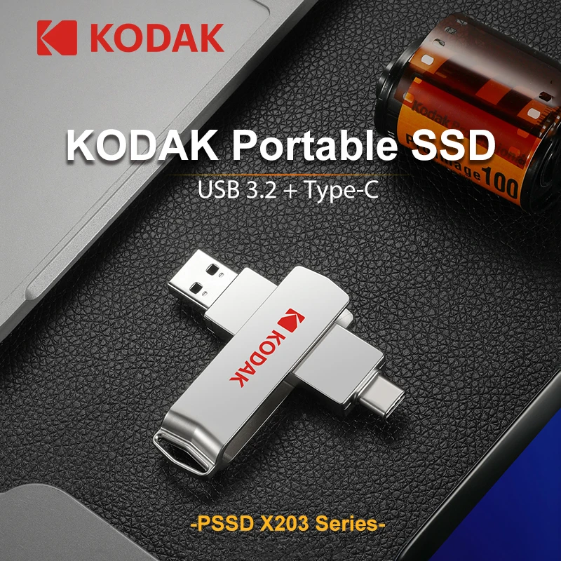 KODAK X203 휴대용 SSD 외장 하드 드라이브, 노트북 스마트폰 PS4 PC MAC용, C타입 USB 플래시 드라이브 ...