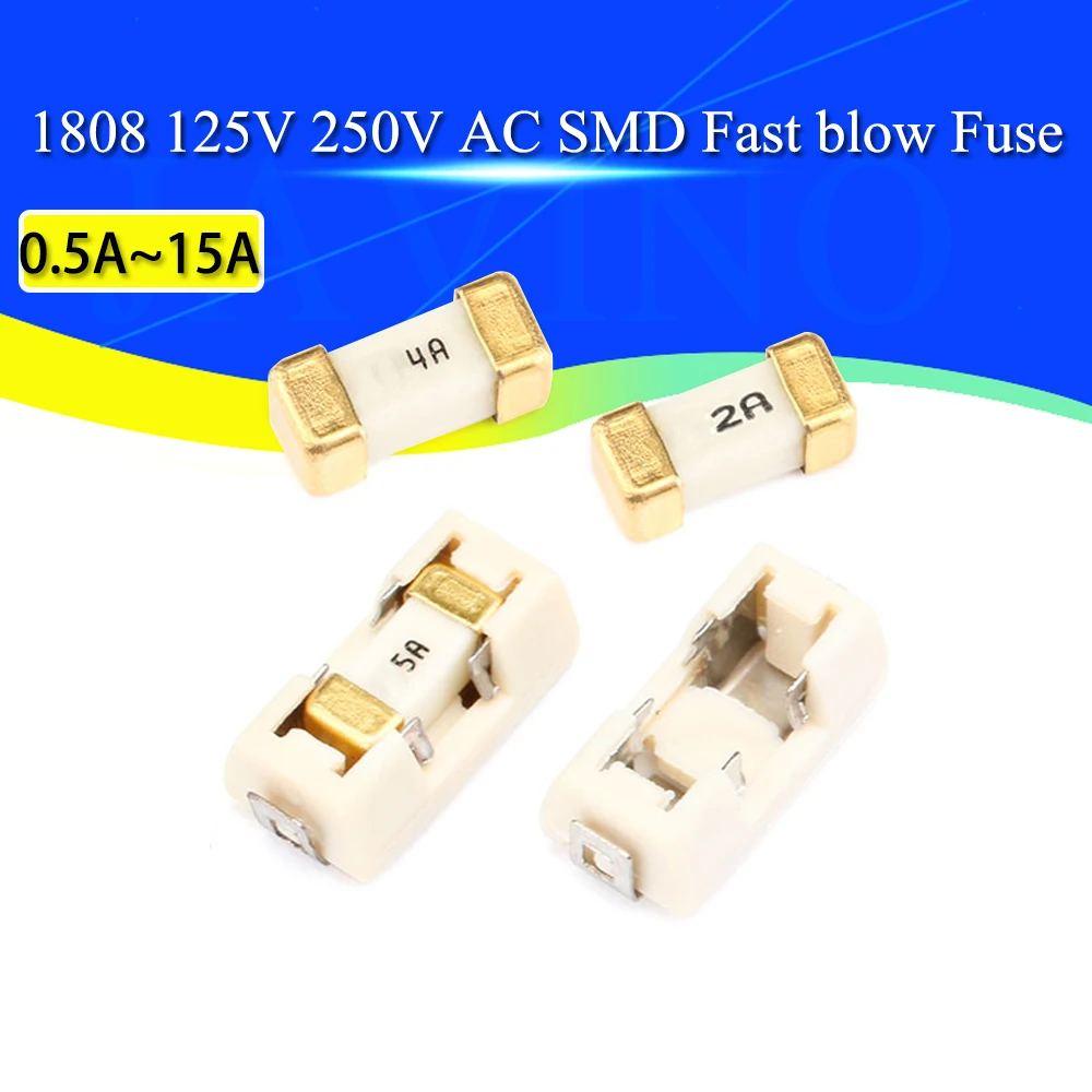 5PCS Gold 1808 125V 250V AC 0451 SMD Fast blow Fuse 0.5A 1A 2A 3A 4A 5A ...